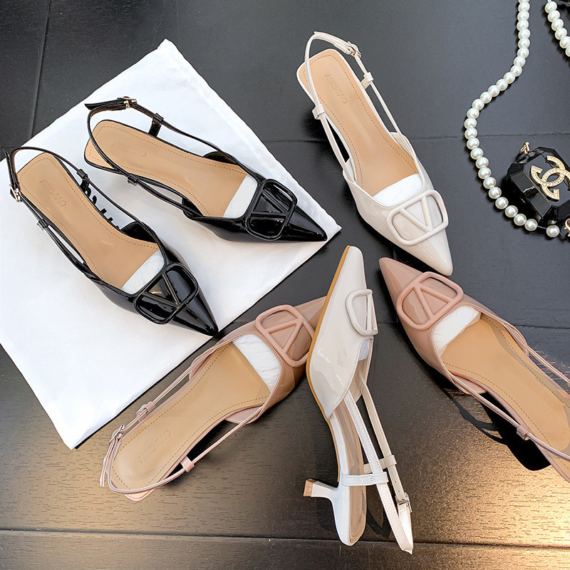 Summer New Fashion Comfortable Patent Leather PointedVBuckle Stiletto ...
