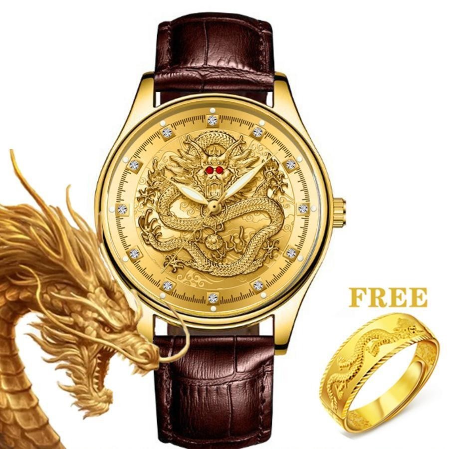 [FREE RING] Men's Dragon Dial Leather Quartz Watch Fashion Cusual ...