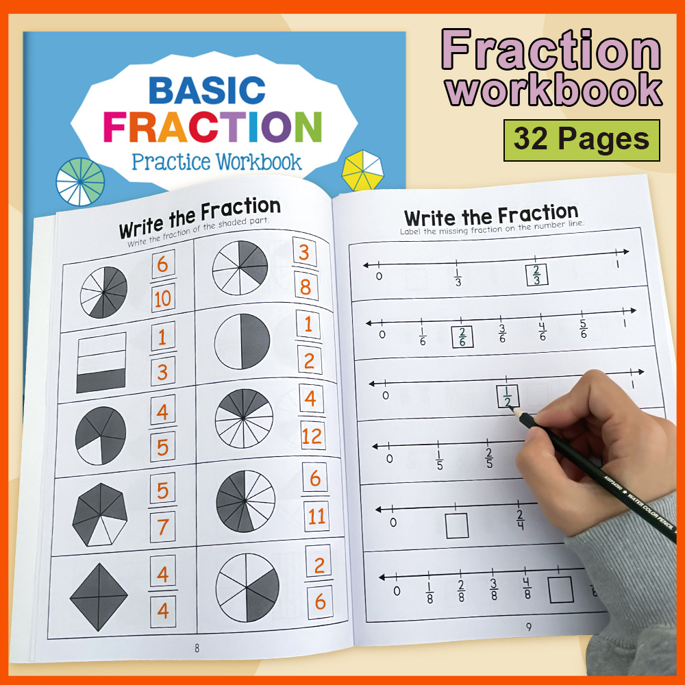 32-Page Fraction Arithmetic Workbook for Kids: Montessori Math Practice ...