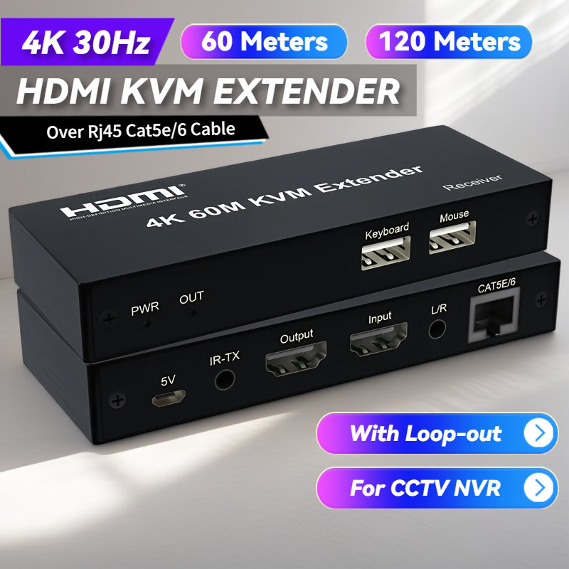 4K 30Hz HDMI KVM Extender over Rj45 Cat5e/6 Cable up to 60M 120M HDMI ...