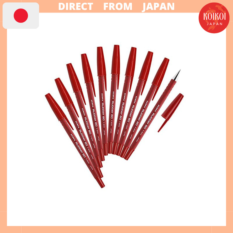 Zebra Rubber 80 Oil-Based Ballpoint Pens - 10 Pack (Black & Red Options ...