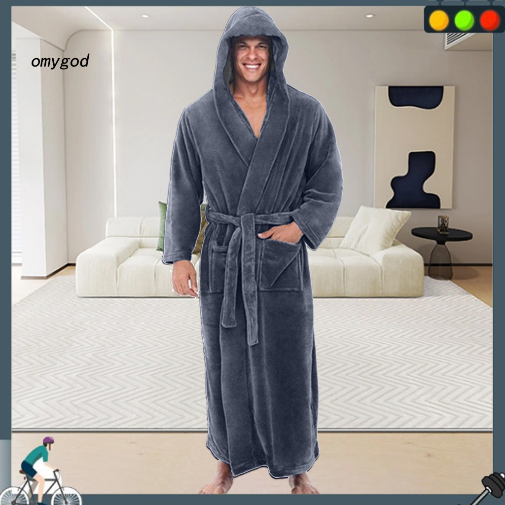 OMG Solid Color Bathrobe Plush Hooded Bathrobe Luxurious Men's Hooded ...