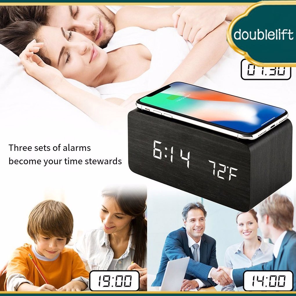 Wooden Temperature And Humidity Alarm Clock Touch Wake Up 2 Display ...