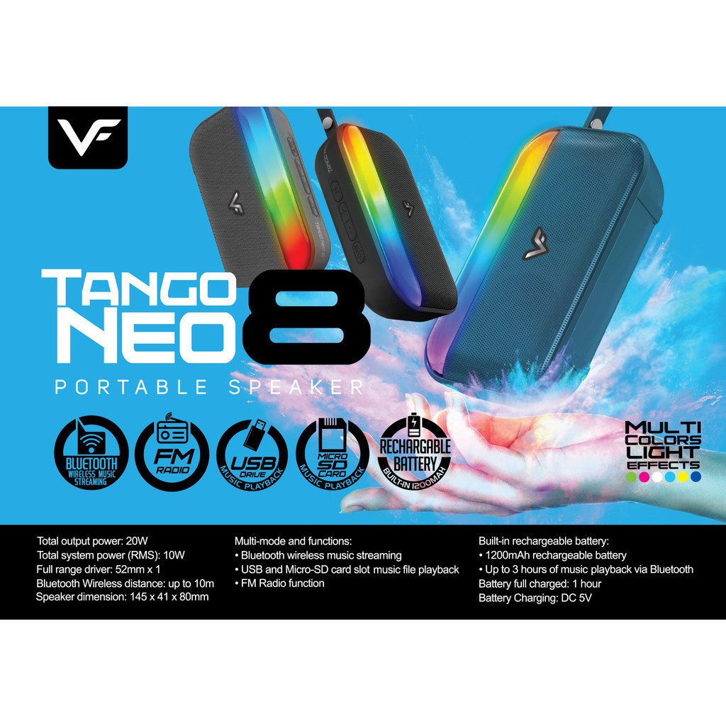 Vinnfier VF Tango Neo 8 Bluetooth Portable Speaker LED Light USB drive ...