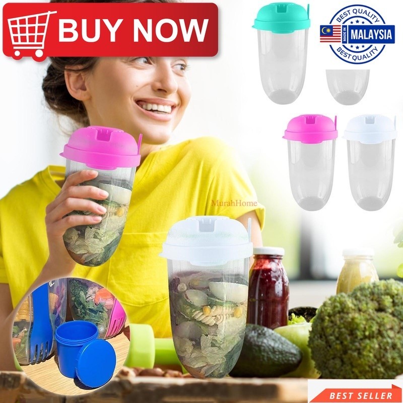 MH 1000ml Water Cup/ Breakfast Salad Cup with Fork/ Milk Food Sealment ...