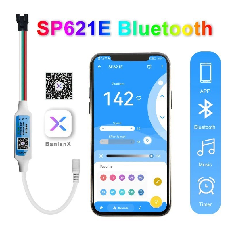 SP621E 3Pin Mini Bluetooth Controller APP Control 600 Pixels For ws2811 ...