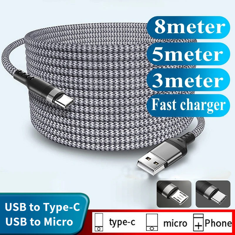 8M/5M/3M USB to TYPE C Micro USB Cable Fast Charging Wire 1M/2M Braided ...