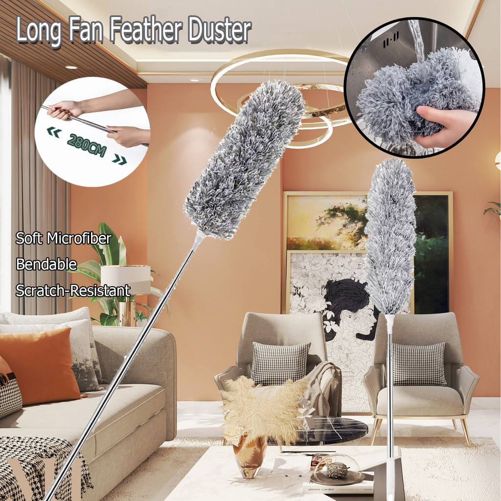 Long Fan Feather Duster 280cm Cleaning Tools Brush Cobweb Ceiling ...
