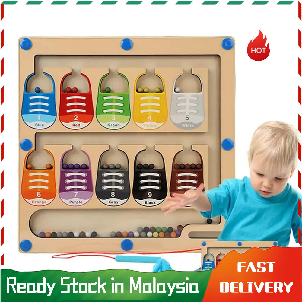 Children Montessori Toy Magnetic Pen Moving Ball Game Color Sorting ...