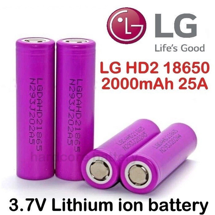 AUTHENTIC 100% LG HD2 18650 Rechargeable Lithium Li-ion Battery 3.7v ...