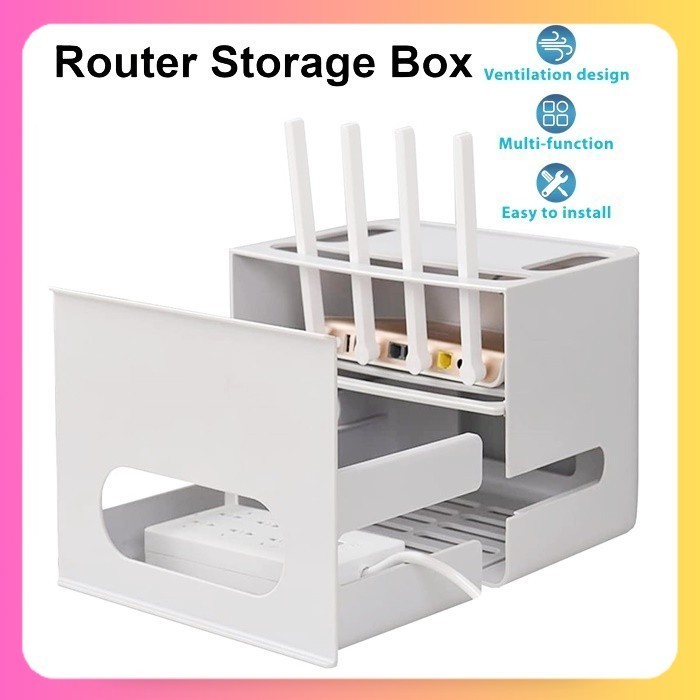 2 Tier WiFi Router/Extension Cord/Cable Plug Storage Organizer Box ...