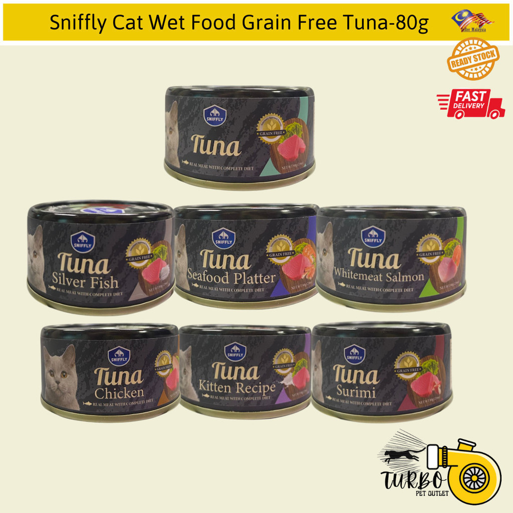 Sniffly Grain Free Cat Wet Food Tuna Real Meat Canned Food-80g | Shopee ...
