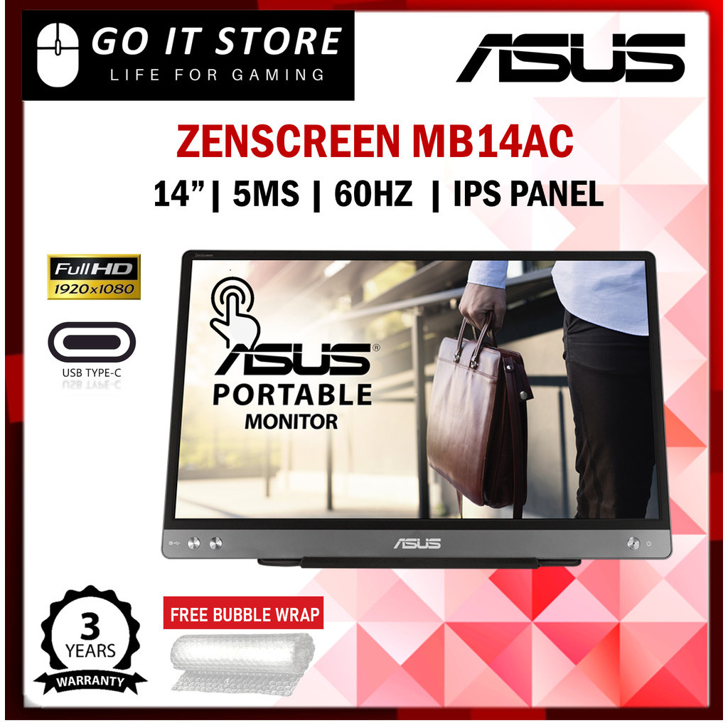 Asus ZenScreen MB14AC 14" IPS FHD Ultraslim LightWeight Portable USB-C ...