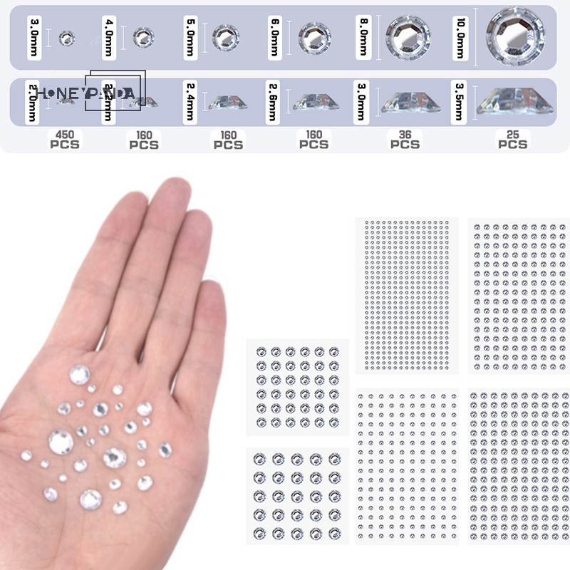 honeypanda Self Adhesive Face Hair Gems Rhinestones Crystal Sticker ...