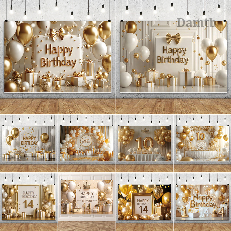 Golden Happy Birthday Theme Backdrop Gift Photo Photography Background ...