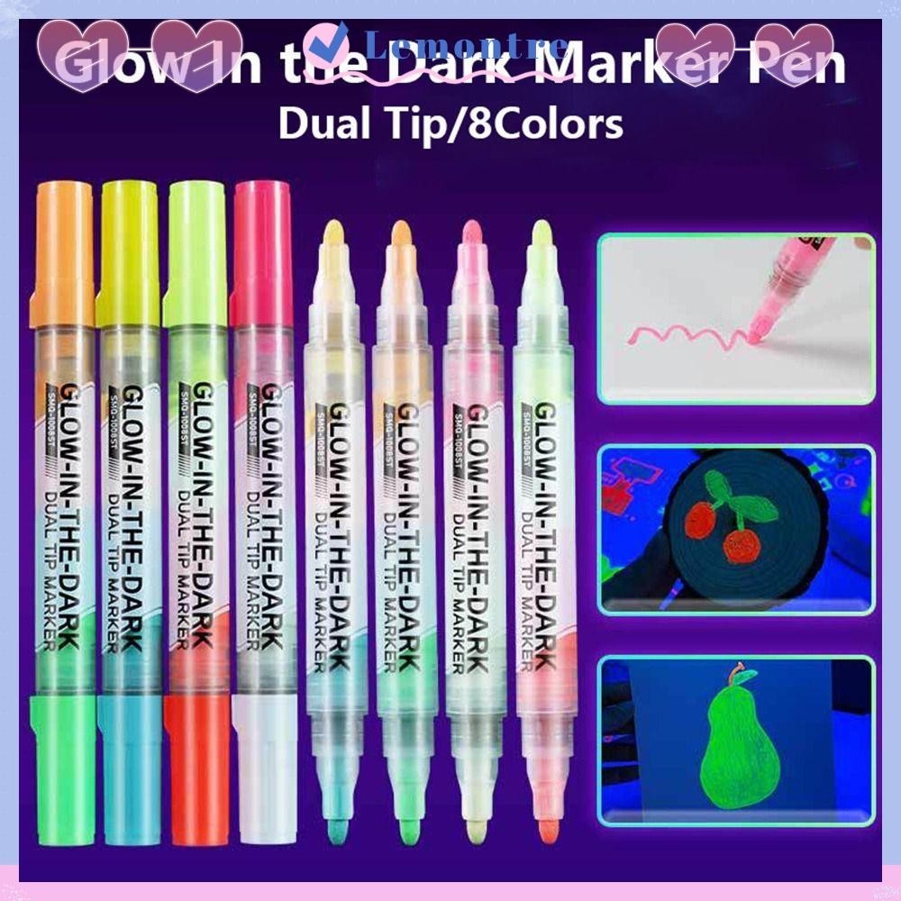 LEMONTRE Marker Pen, Dual Tip Glow in The Dark Luminous Pen ...