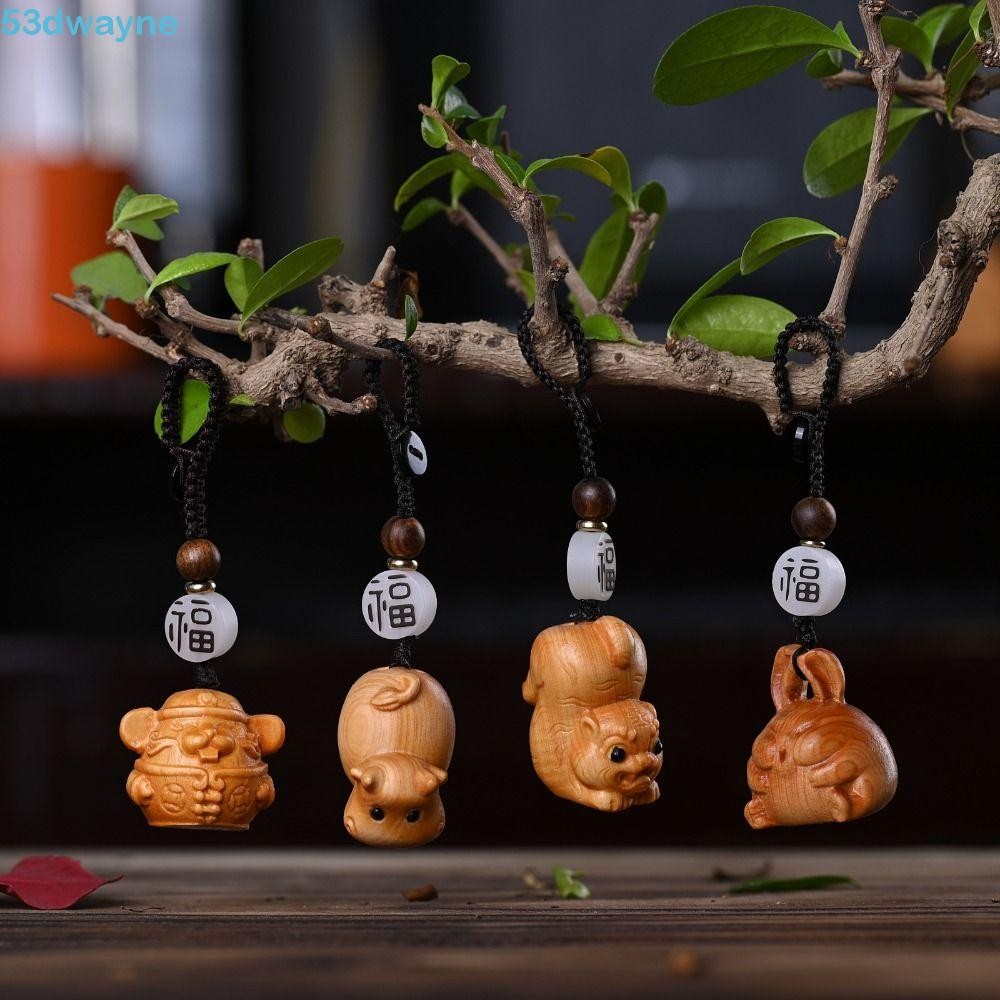 DWAYNE Wood Carving Miniature Ornaments, Wooden Twelve Zodiac Carving ...
