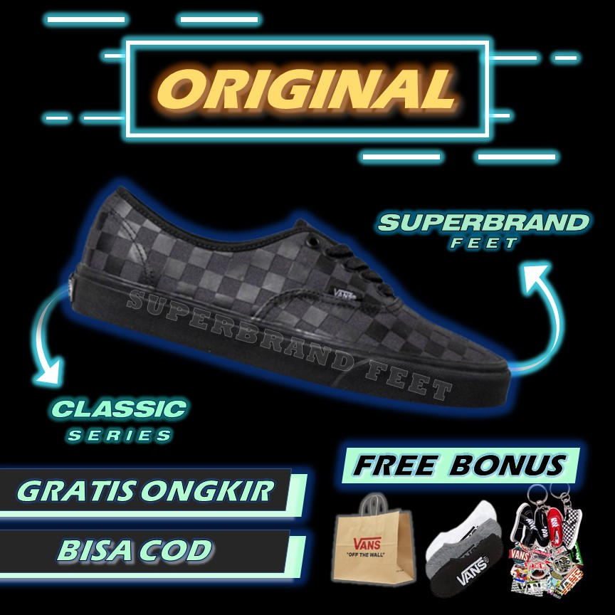 Vans Authentic Mono Checkerboard Black Black Original Vans Shoes 100% ...