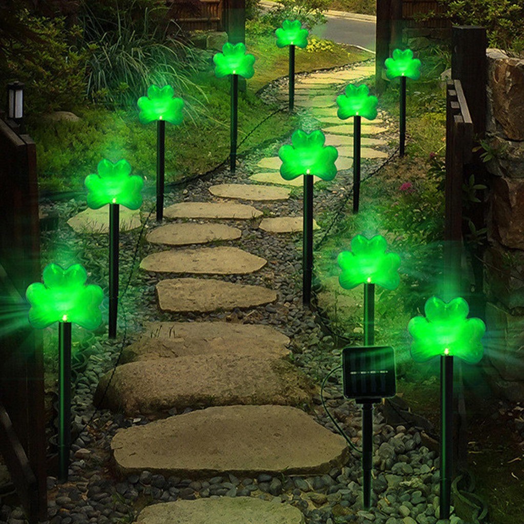 St Patricks Day Shamrocks Lights Garden Decor Solar Powered Stake ...