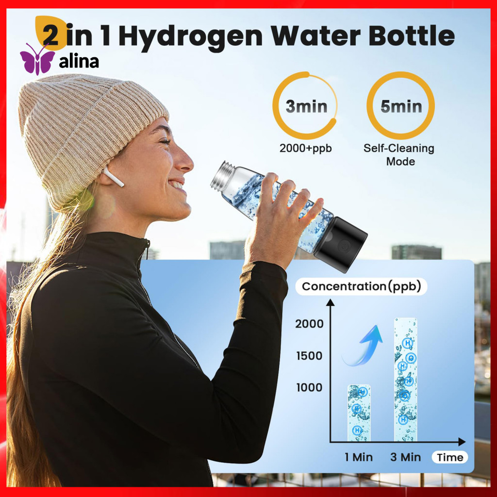 ALINA Hydrogen Water Bottle with Advanced Spe/pem Tech Hydrogen-rich ...