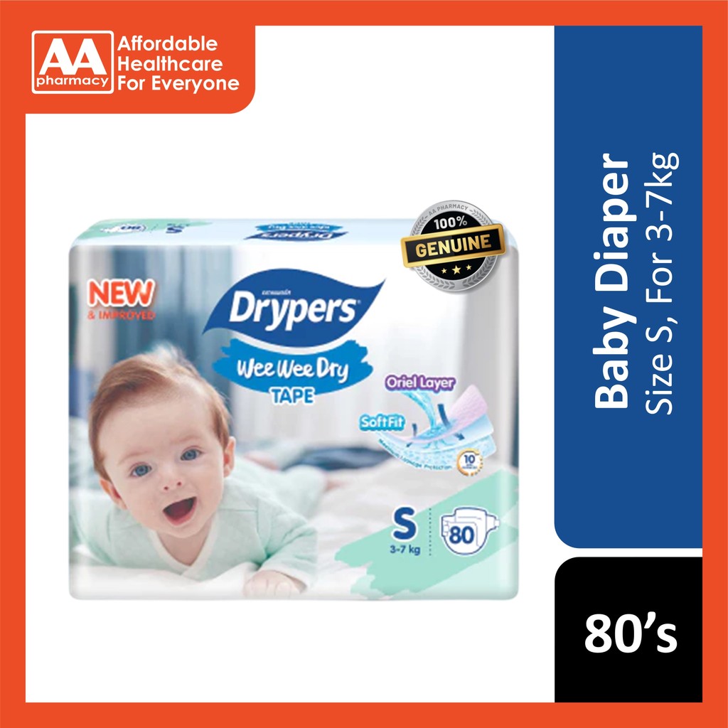 Drypers Wee Wee Dry Baby Tape Diapers Size S 80's (3-7kg) | Shopee Malaysia