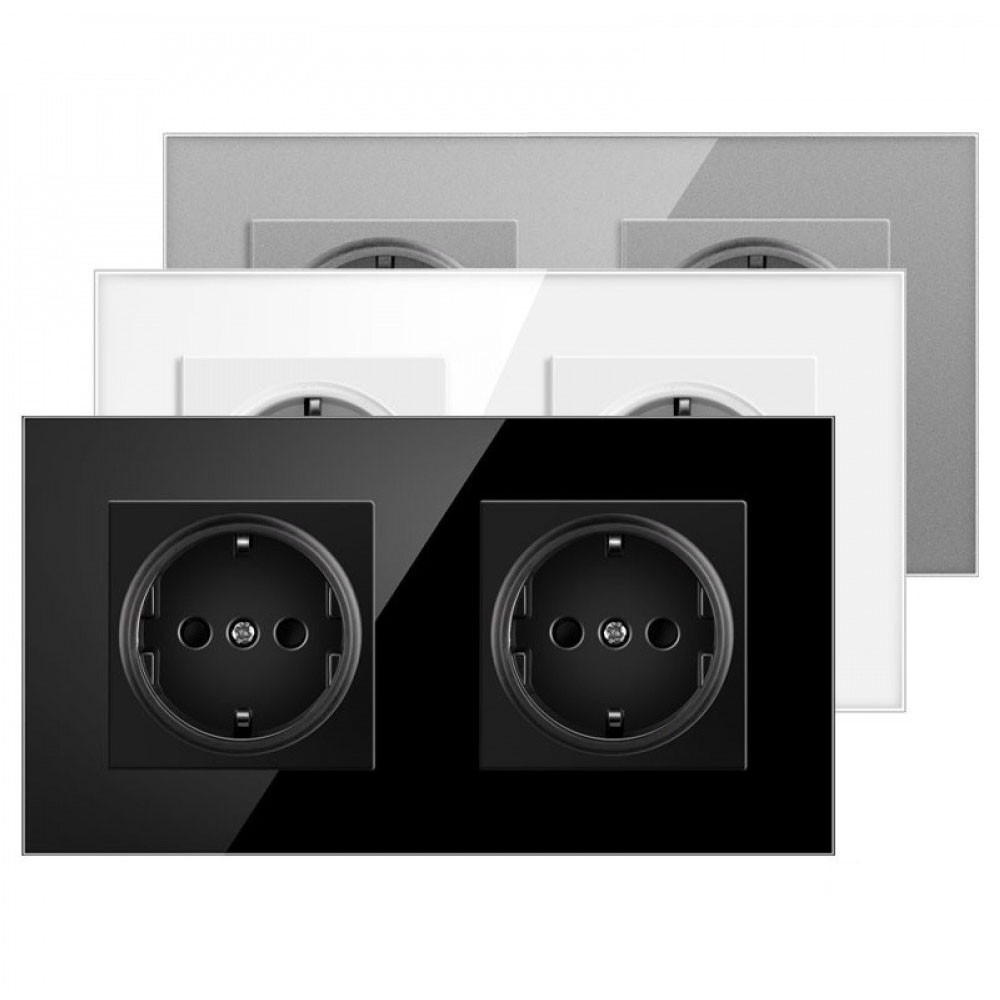 2 Way Crystal Glass Wall Panel Power Socket Plug 16A European Standard ...
