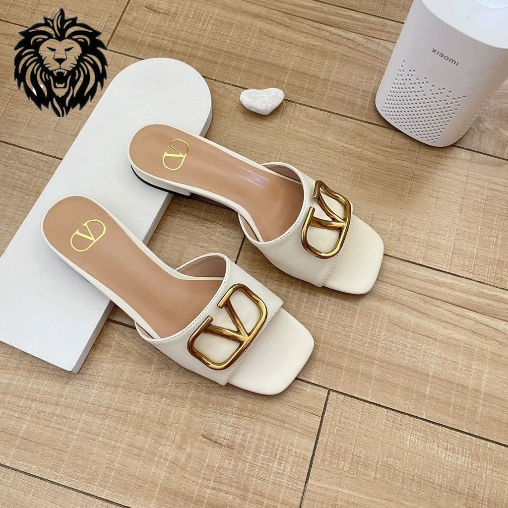 Valentino 2024 Latest Style V-Buckle Flat Heel Slippers Influencer ...