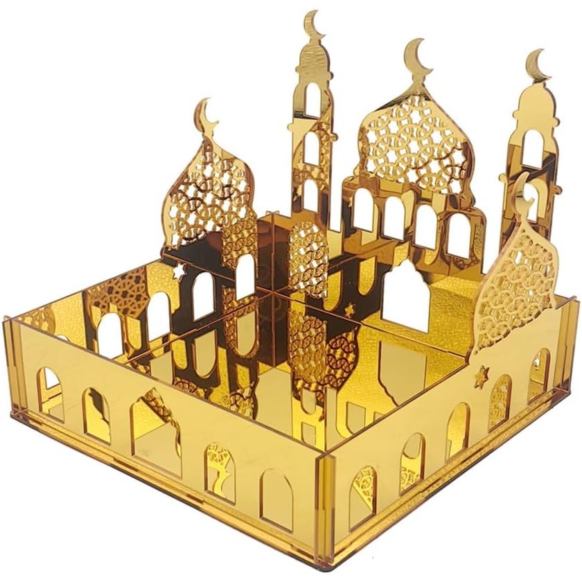 Ramadan Tray Eid Mubarak Serving Tray Hollow Palace Acrylic Mirror Tray ...