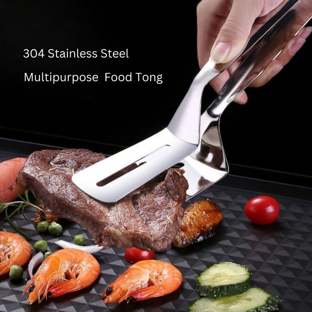 Multipurpose Stainless Steel Food Tong for Grilling Steaks Bread Pizza ...