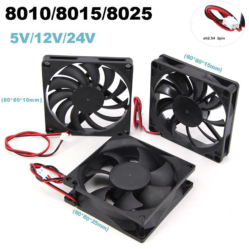 8cm DC 5V 12v 24V xh2.54 2pin 8010 8015 8025 Brushless Cooling Fan Heatsink Radiator For PC Case ...