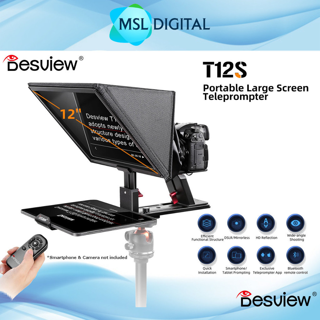 Desview T12S Teleprompter 12.9" Portable Teleprompter for Smartphone ...