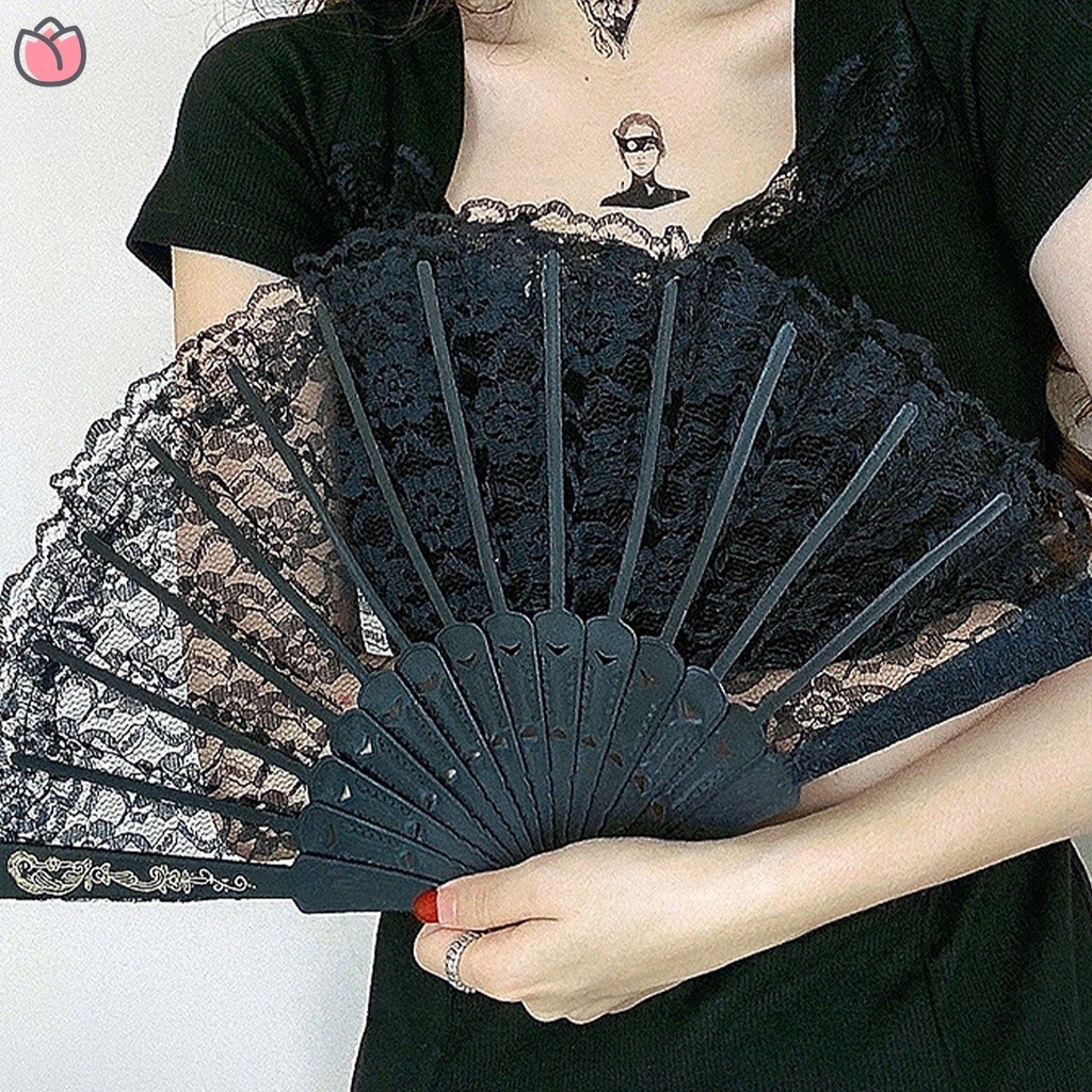 White lace folding fan, classic Lolita style prop folding fan YUE ...