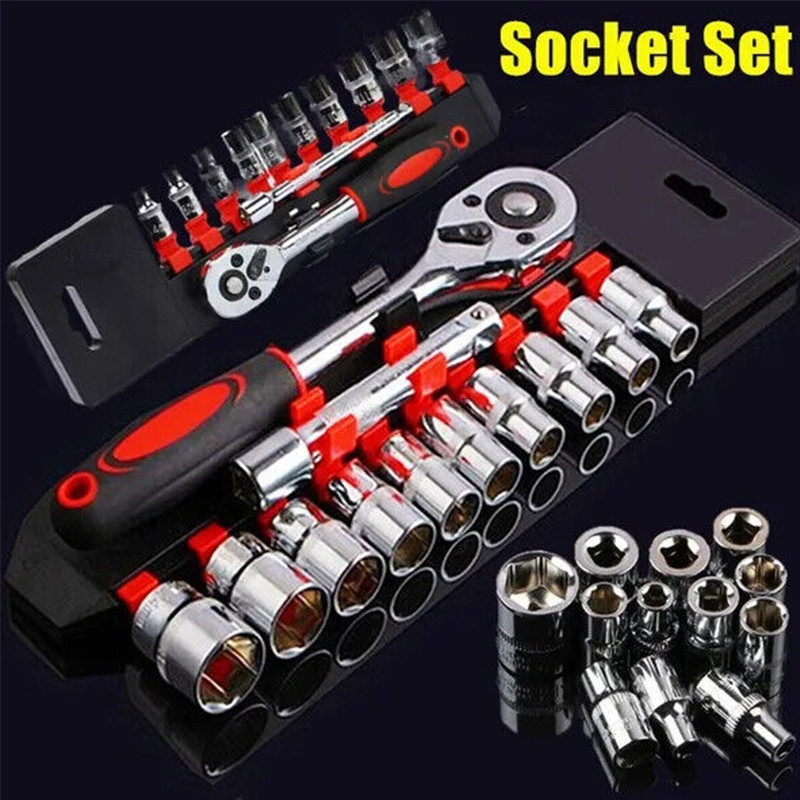 Tool kit 12 in 1 Socket set Chrome Vanadium Combination half Socket Wrench Set with Ratchet ...