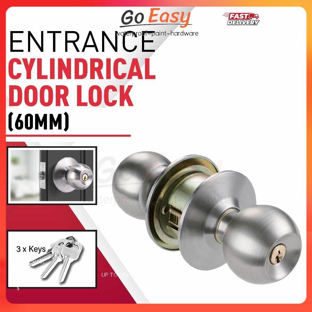 Stainless Steel Cylindrical Door Knob Lock Set Entrance Lock Tombol ...