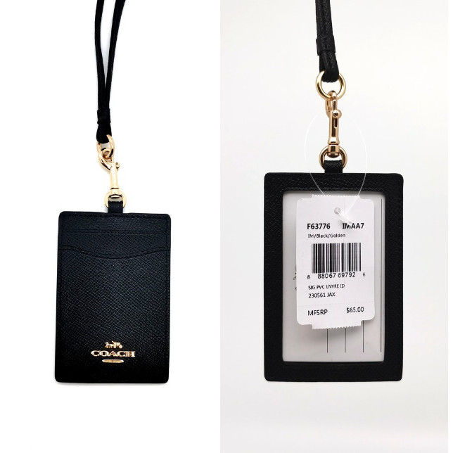 Coach Metal Logo Card Holder ID Lanyard Black Gold Card Holder ID ...