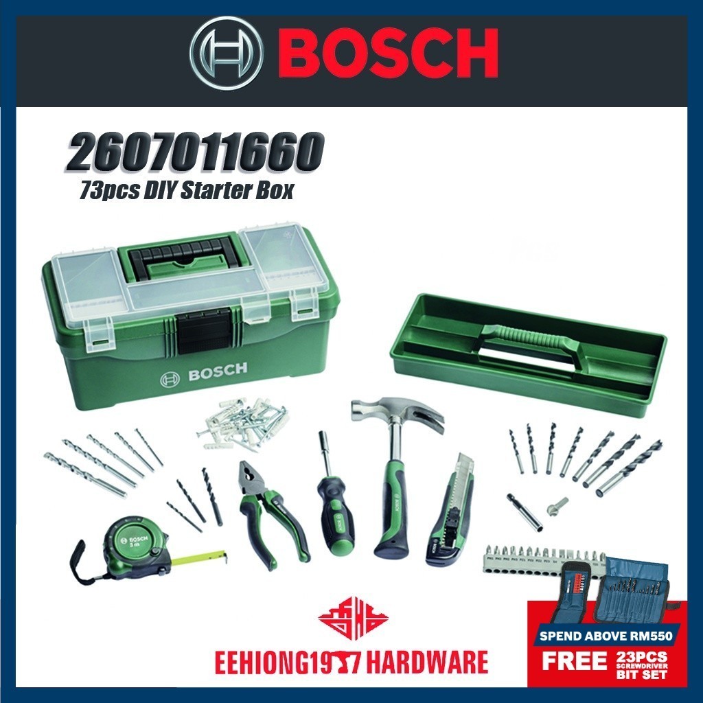 BOSCH 73 pcs DIY Starter Box Drill Bit Wood Mansory Metal Measuring ...