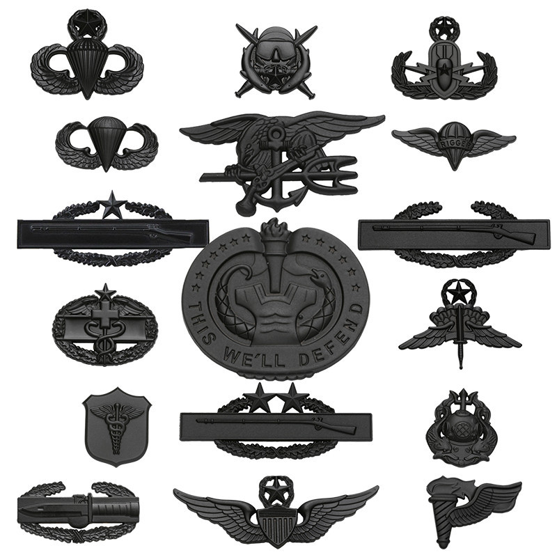 US Navy, Land and Air Black Military Skills Medals, Metal Emblems, Hat ...