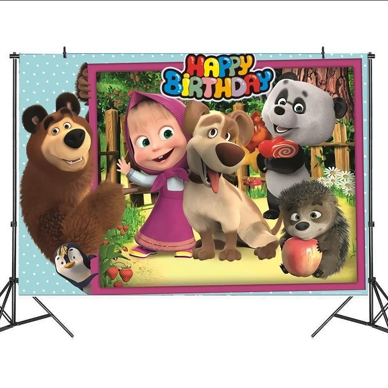 Masha and the Bear Birthday Party Background Cloth 120cm * 80cm Fabric ...