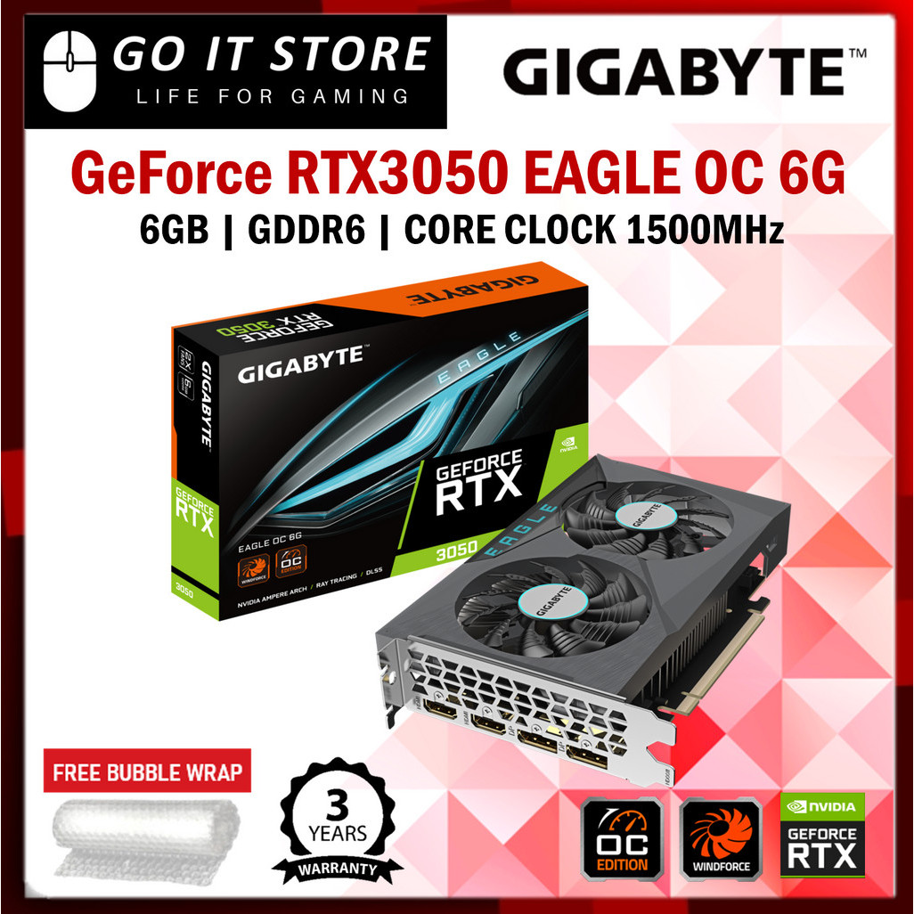 GIGABYTE GEFORCE RTX 3050 EAGLE OC 6GB GDDR6 GRAPHIC CARD ( GV ...