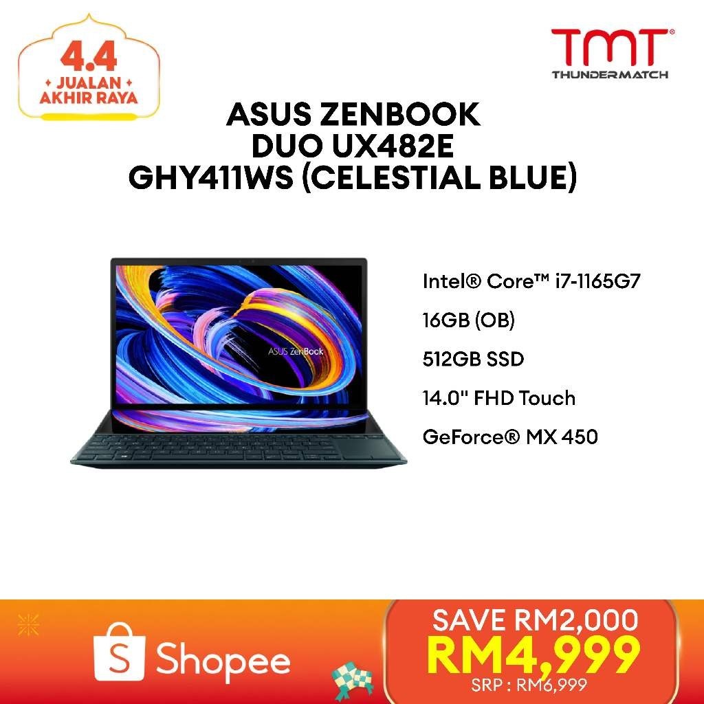 Asus ZenBook Duo UX482E-GHY411WS 2 in1 Laptop Celestial Blue | i7-1165G7 | 16GB RAM 512GB SSD ...
