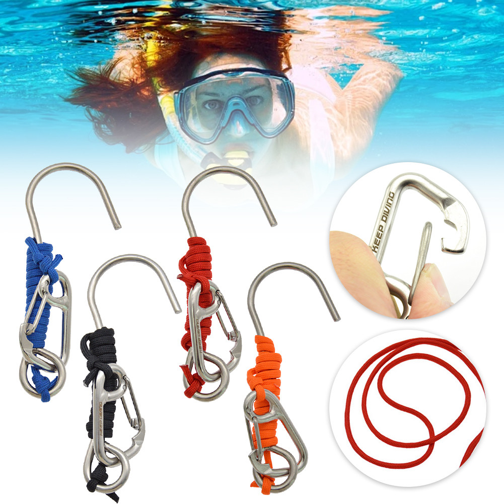 Diving Stainless Steel Single Hook 120cm Spiral Coil Lanyard Diving ...