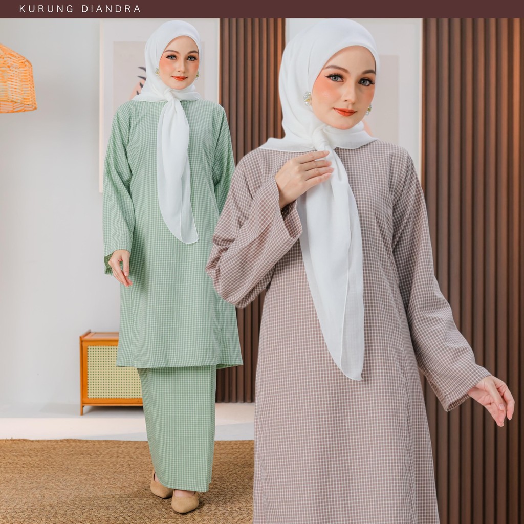 KURUNG DIANDRA Baju Kurung Wanita Muslimah Klasik Retro Set Sedondon Raya Kembang Lengan Panjang ...