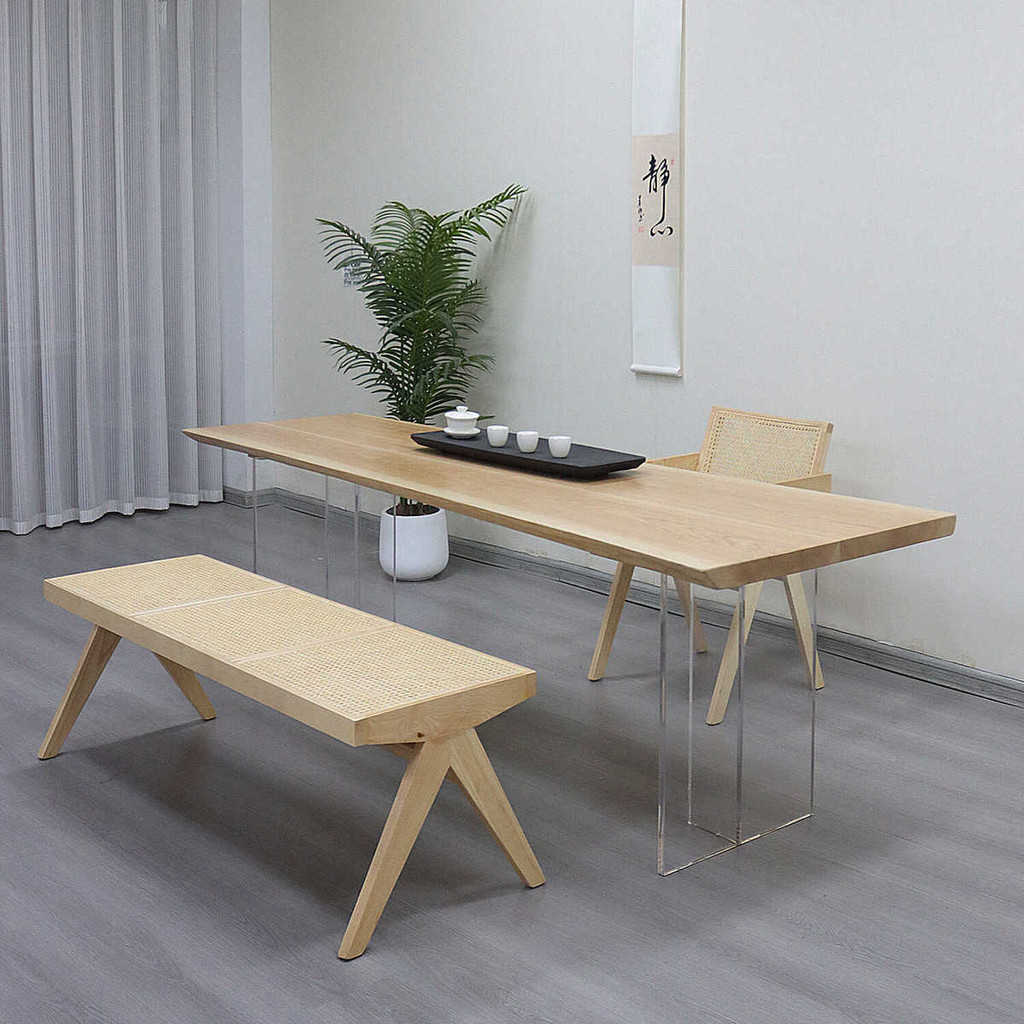 Amerika Utara Ash Wood Double Spliced Natural Edge Meja Makan Papan ...