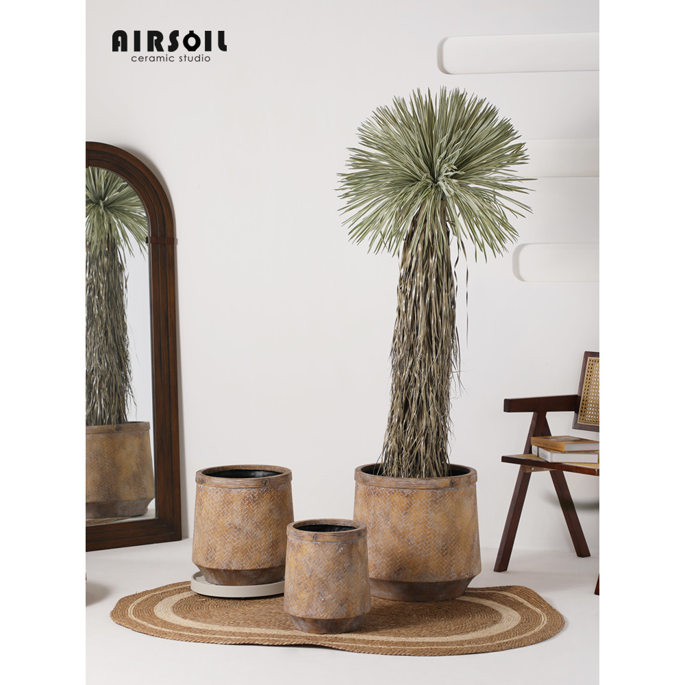 AIRSOIL Anyaman Buluh Kreatif Gaya Wabi-Sabi Pasu Bunga Tanah Liat ...