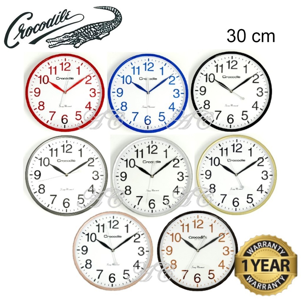 100% ORIGINAL CROCODILE Quiet Sweep 12 inch 30 cm Analogue Wall Clock ...