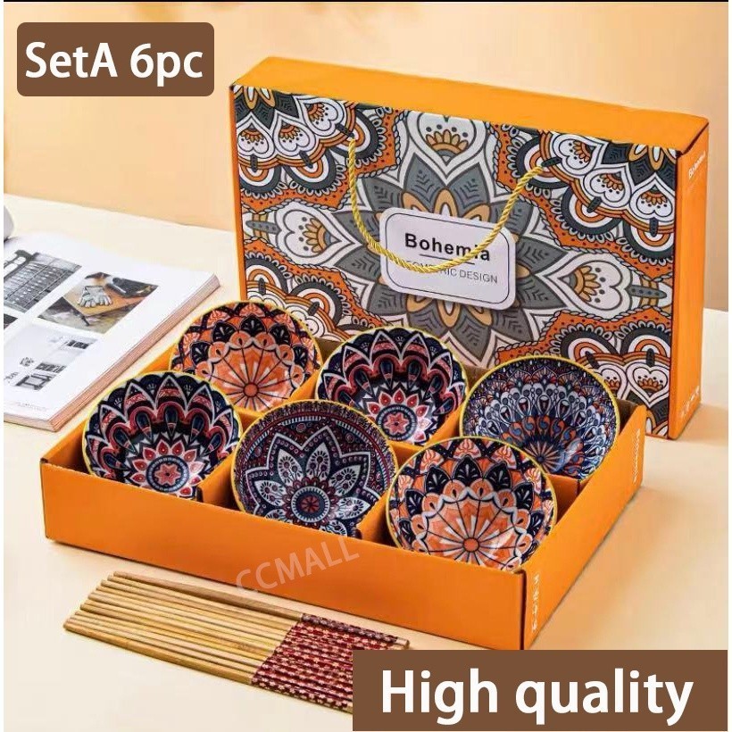 Bohemian Rice Bowl Porcelain Bowl set Ceramic Bowl Mangkuk Keramik Soup ...