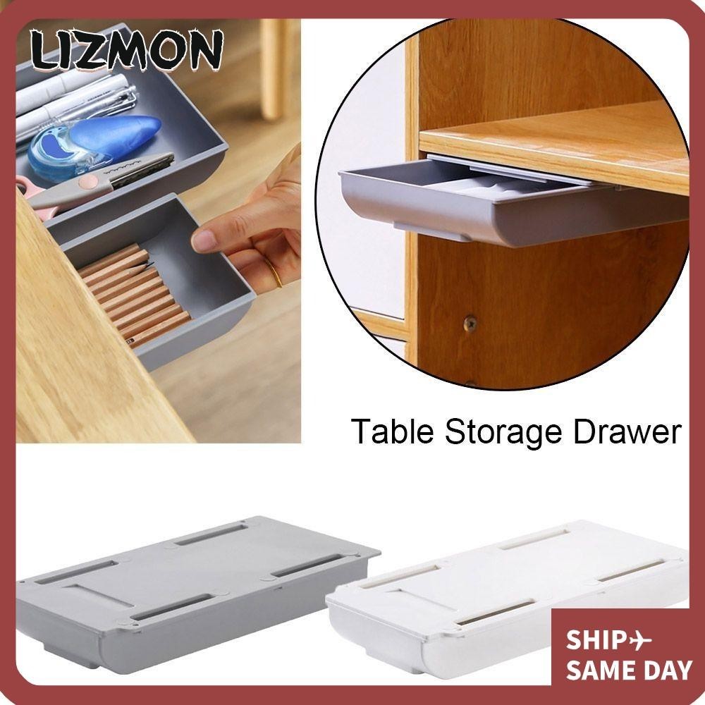 LIZMON Table Storage Drawer Organizer Box, Plastic Gray Desk Hidden ...