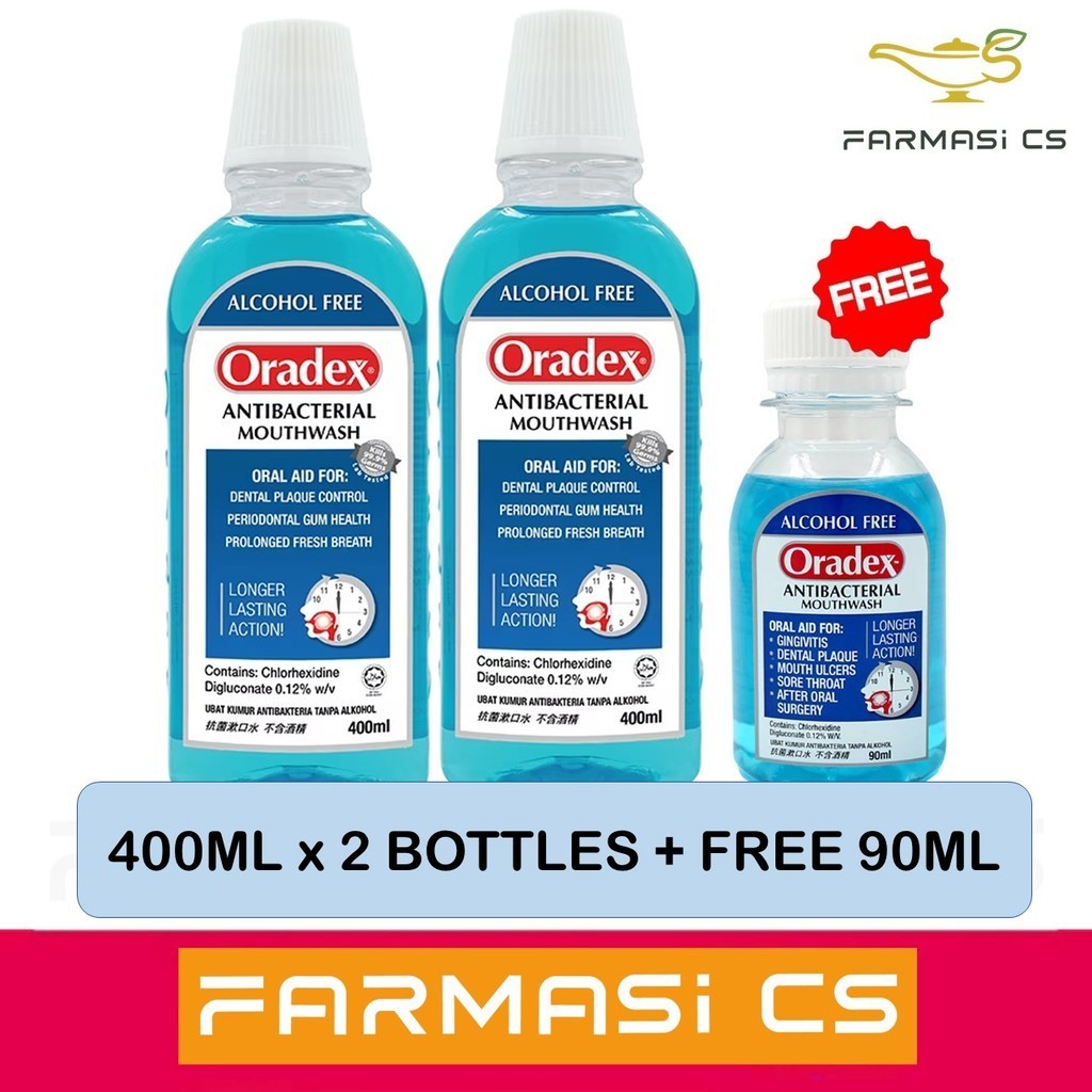 Oradex Antibacterial Mouthwash 400ml x 2 Bottles EXP:06/2025 + FREE ...