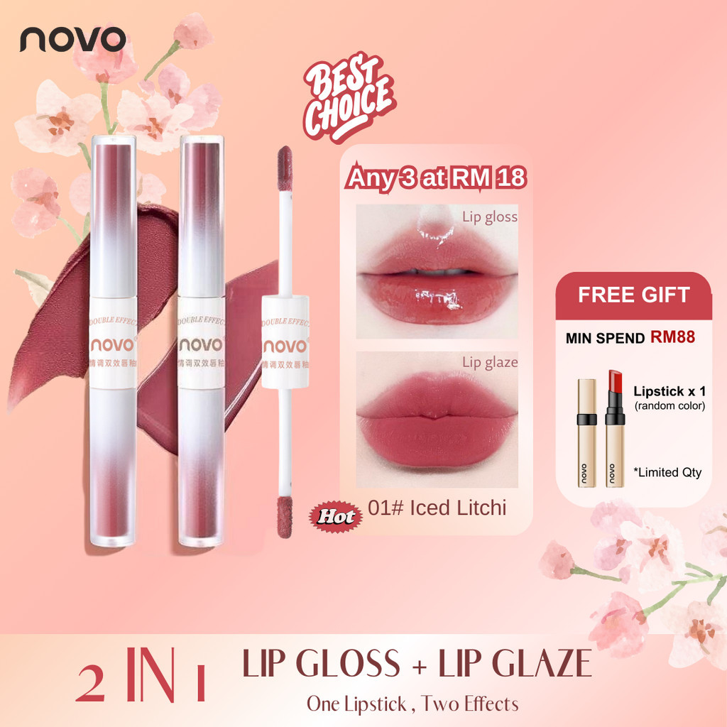 NOVO Double Head Lipstick 2 in 1 Dual-ended Matte Velvet Lipstick Lip ...
