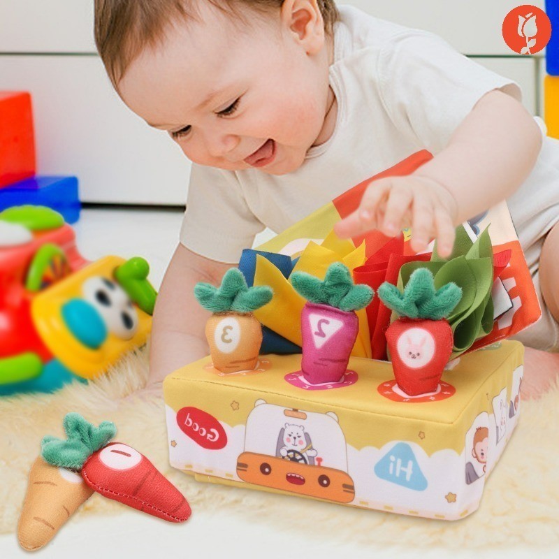 2 Types Baby Tissue Box Pull-out Radish Paper Drawing Toy for Learning ...